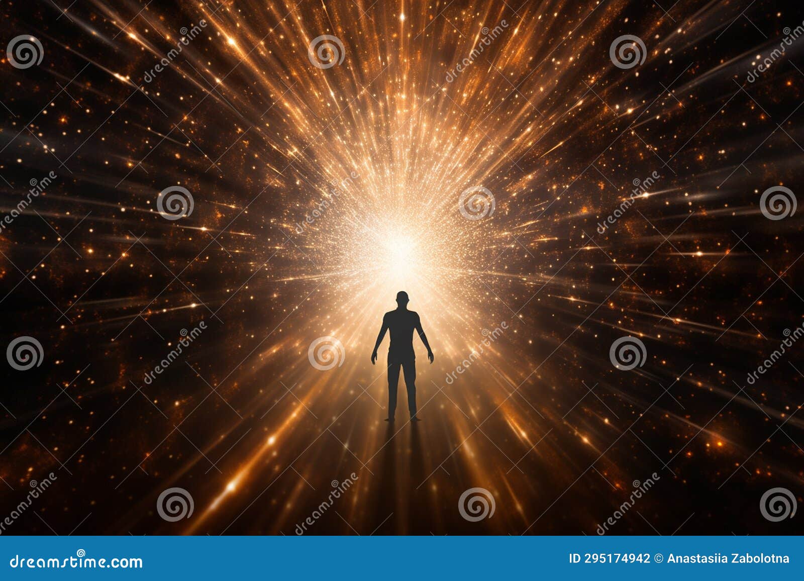 Human Figure Floating Toward Bright Tunnel of Light Stock Illustration ...