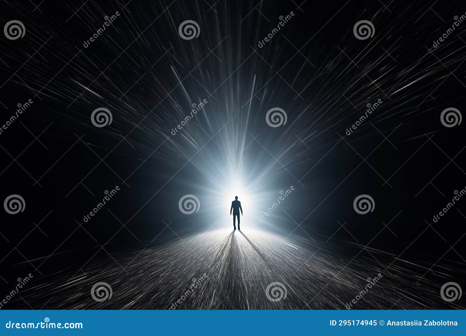 Human Figure Floating Toward Bright Tunnel of Light Stock Illustration ...