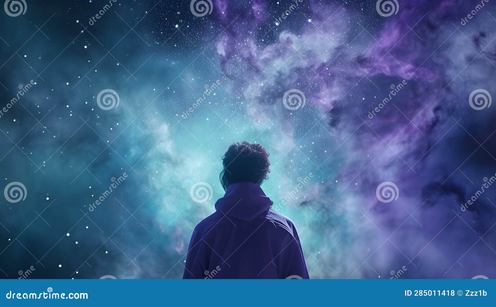 Human Figure in Front of Spectacular Cosmic Nebula Background, Neural ...