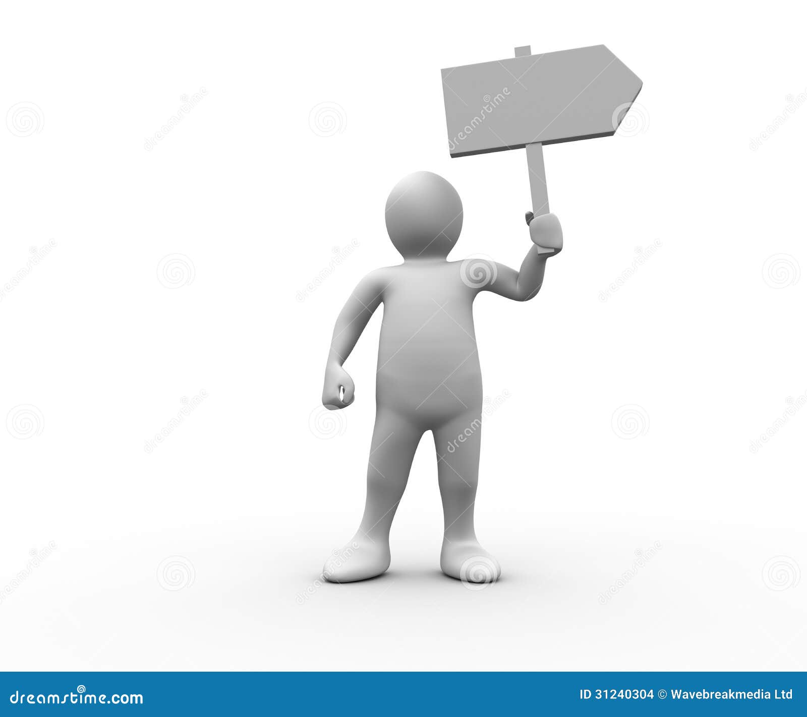 Human Figure Holding Blank Signpost Stock Illustration - Illustration ...