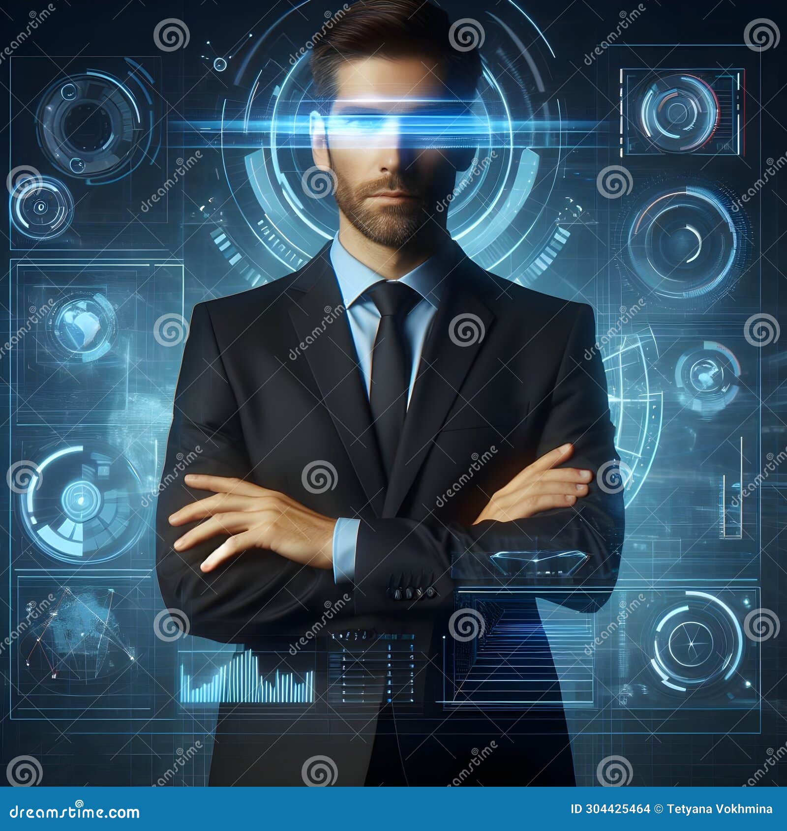 Human Figure in a Hologram. Data Analytics in a High-Tech Room Stock ...