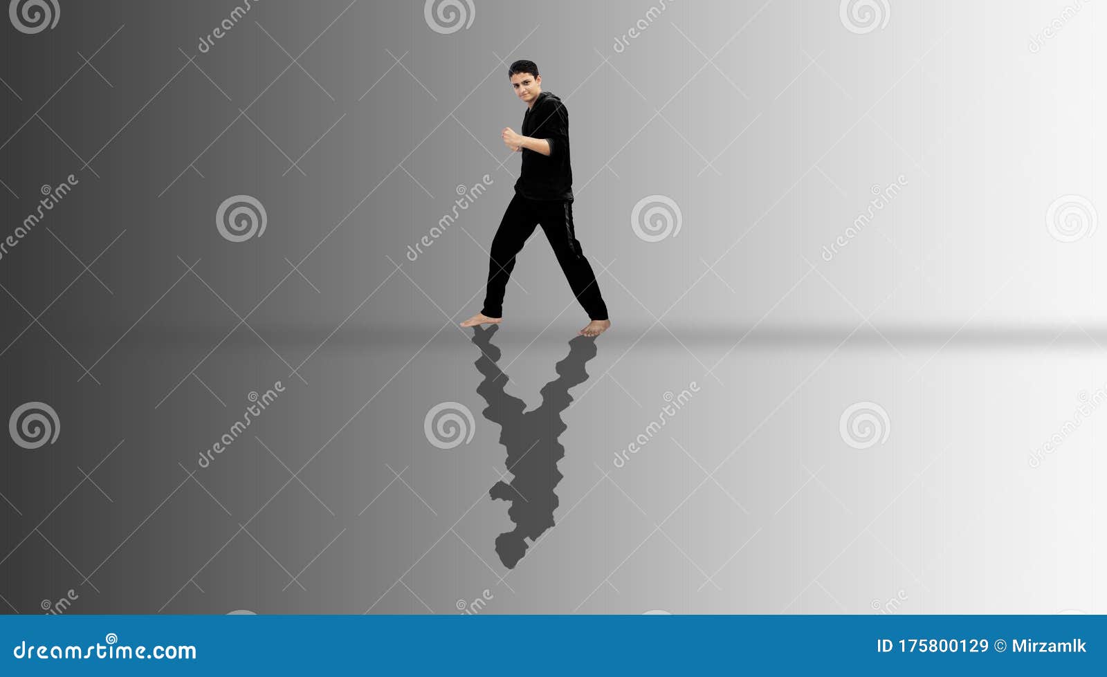 Human Figure and Its Reflection on Grey Gradient Stock Image - Image of ...