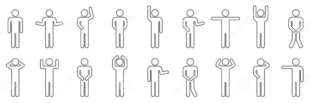 Human Figure Line Icons Set in Various Poses. Man Stick Figure with ... Human Figure Line Icons Set in Various Poses. Man Stick Figure with ...