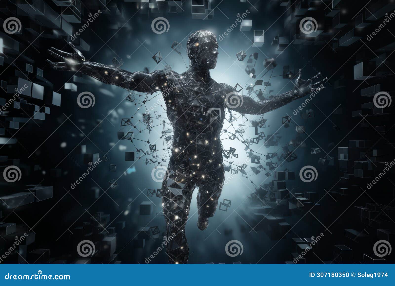 A Human Figure Made of Squares and Cubes, Standing in Front of a ...