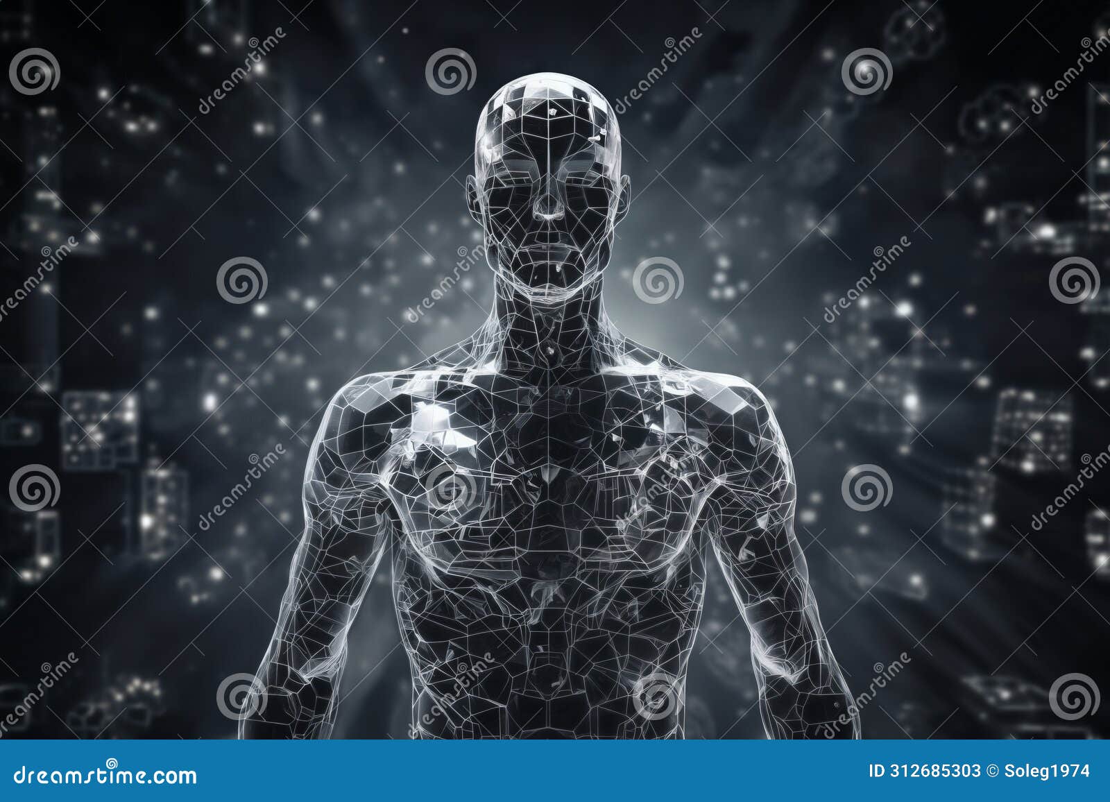A Human Figure Made of Squares and Cubes, Standing in Front of a ...