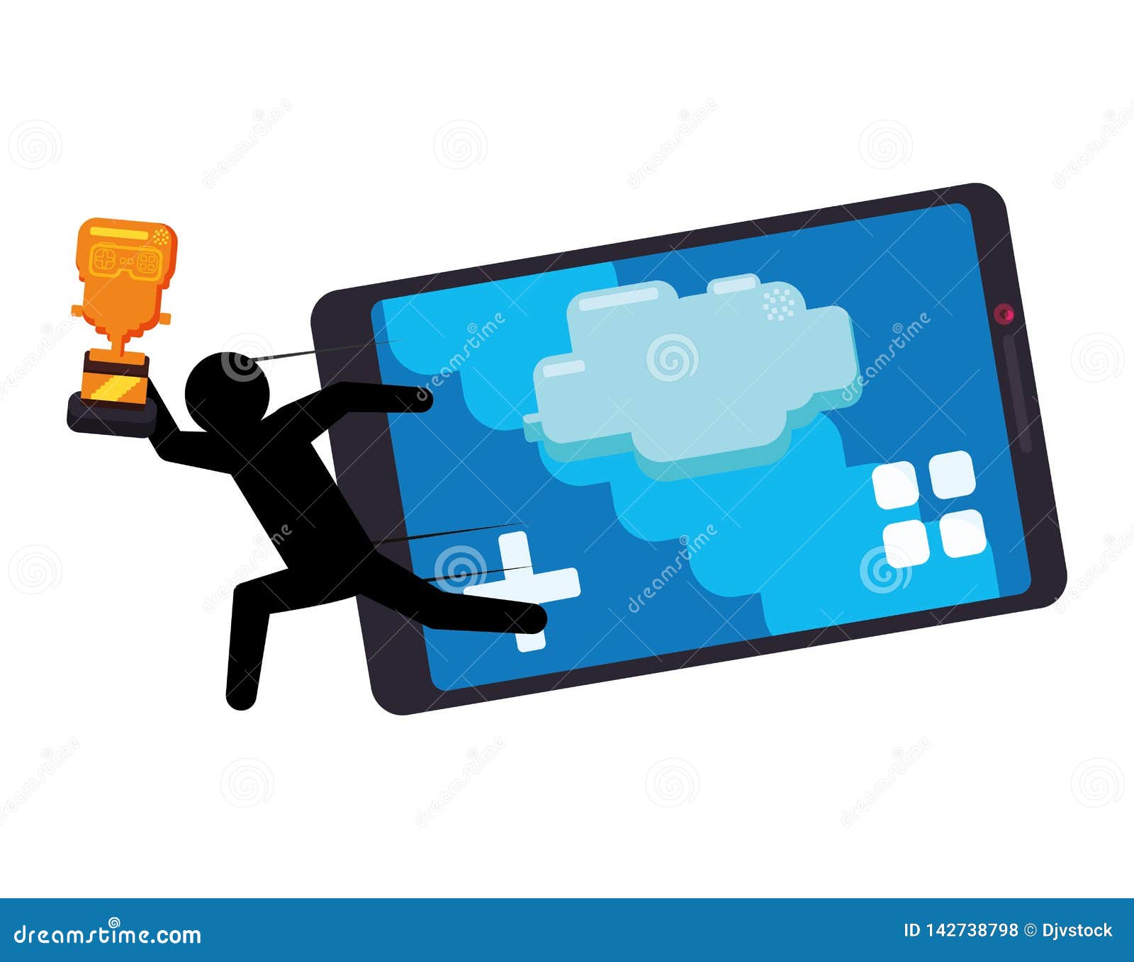 Human Figure with Smartphone and Trophy Stock Vector - Illustration of ...