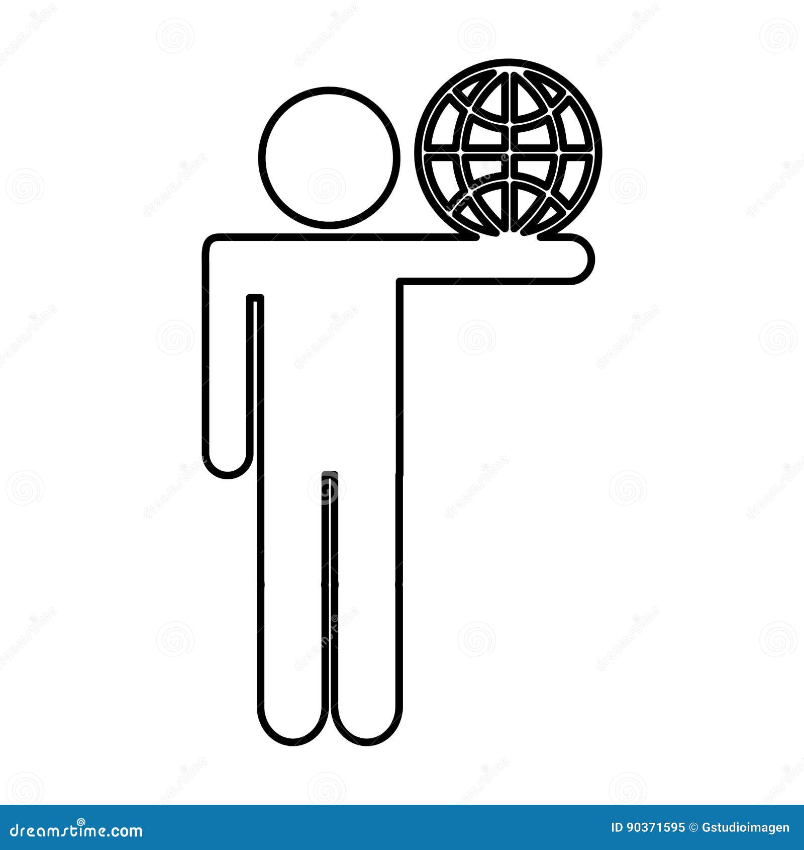 Human Figure with Sphere Planet Isolated Icon Stock Vector ...