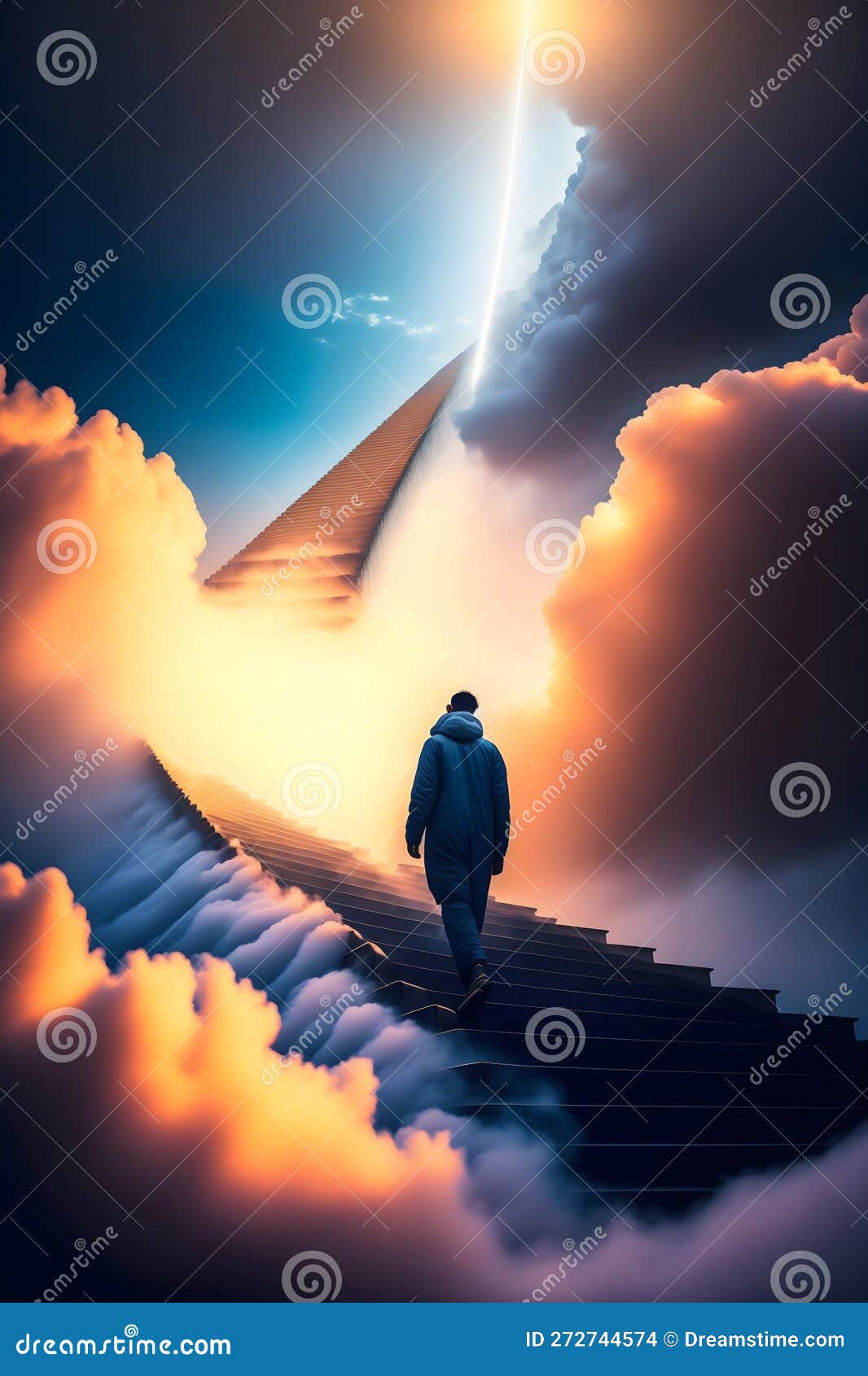 The Human Figures Ascend a Stairway of Clouds To Reach the Heaven ...