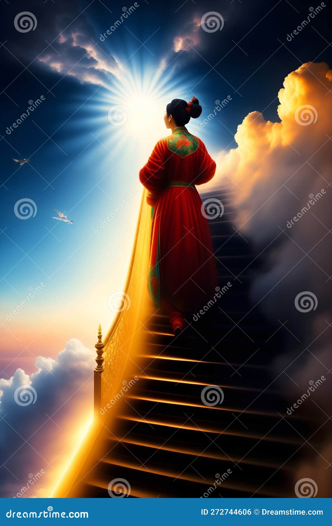 The Human Figures Ascend a Stairway of Clouds To Reach the Heaven ...