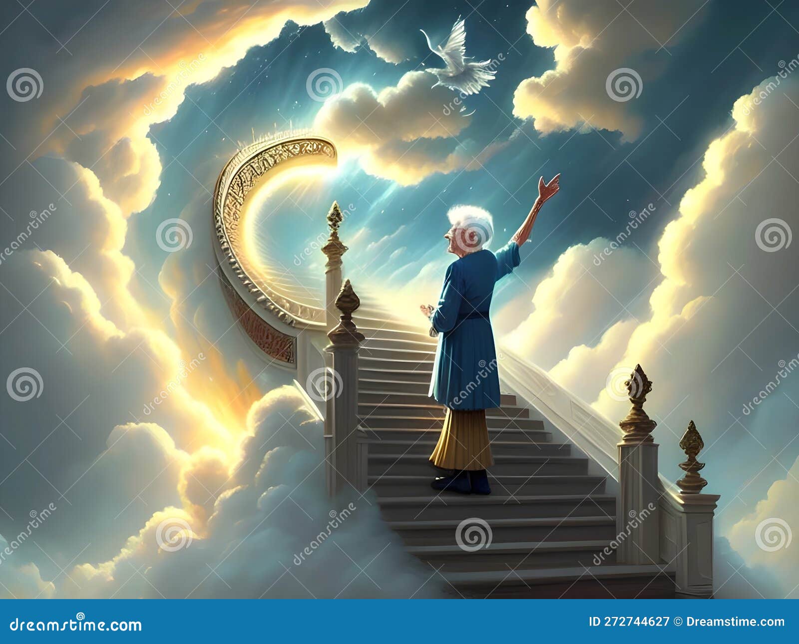 The Human Figures Ascend a Stairway of Clouds To Reach the Heaven ...