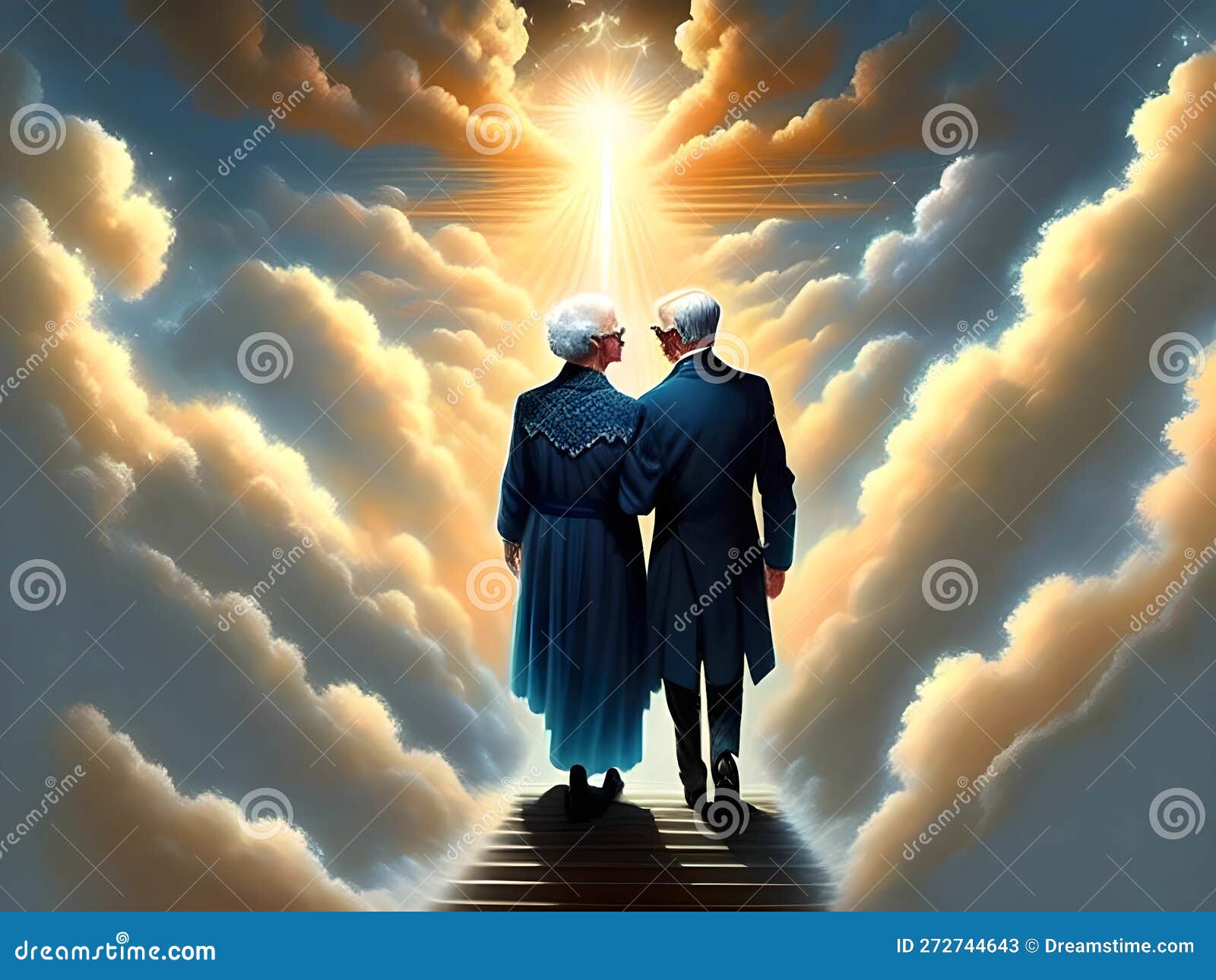 The Human Figures Ascend a Stairway of Clouds To Reach the Heaven ...