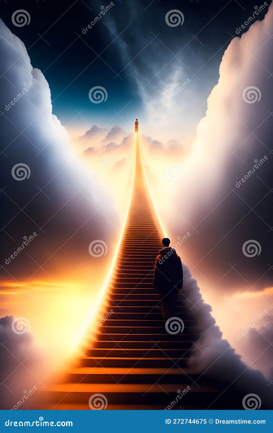 The Human Figures Ascend a Stairway of Clouds To Reach the Heaven ...