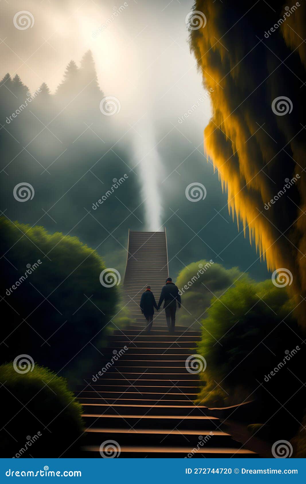 The Human Figures Ascend a Stairway of Clouds To Reach the Heaven ...