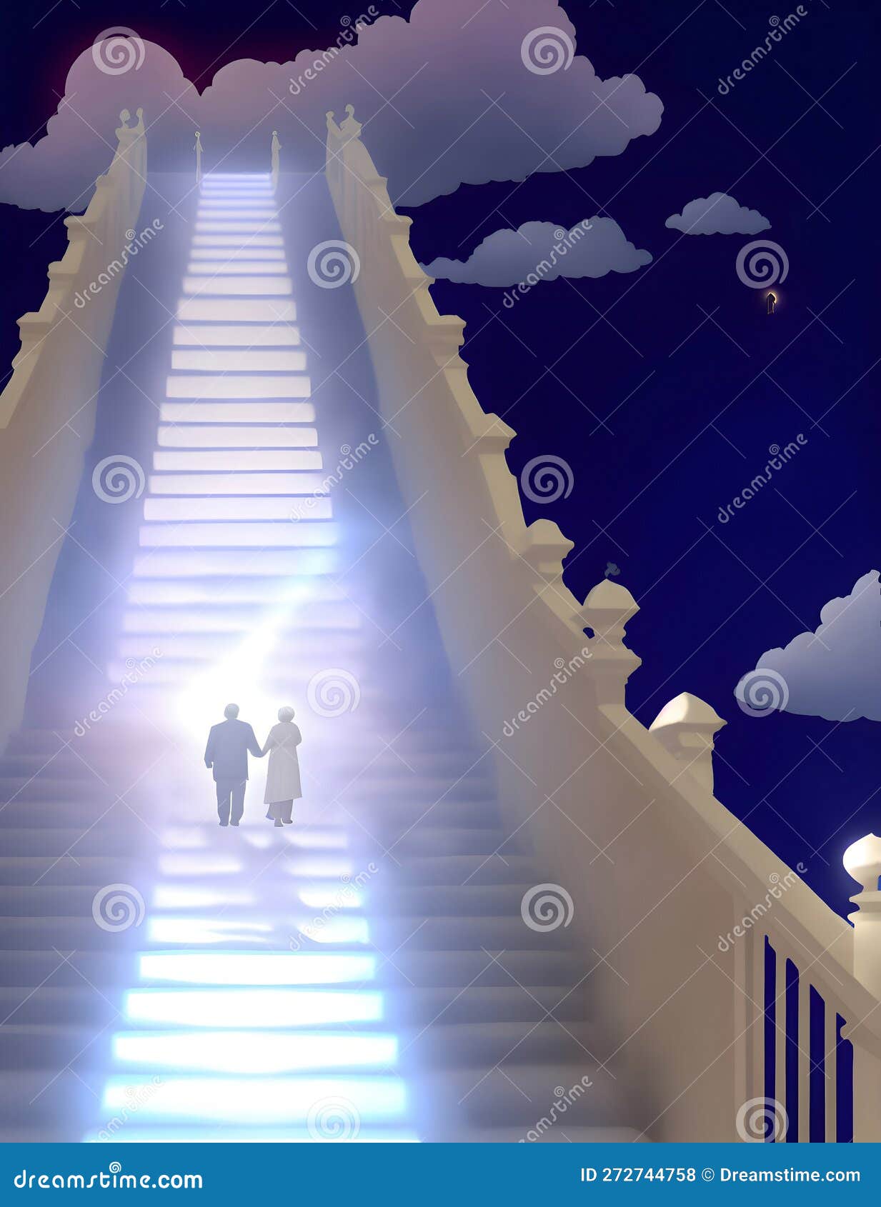 The Human Figures Ascend a Stairway of Clouds To Reach the Heaven ...