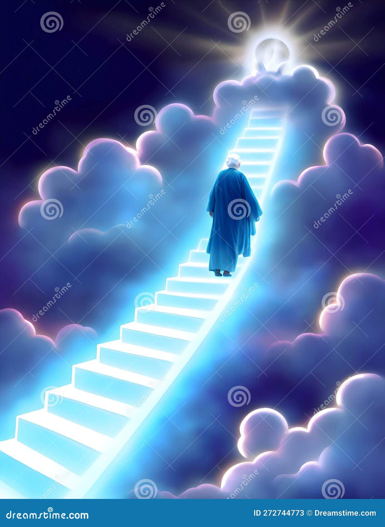The Human Figures Ascend a Stairway of Clouds To Reach the Heaven ...