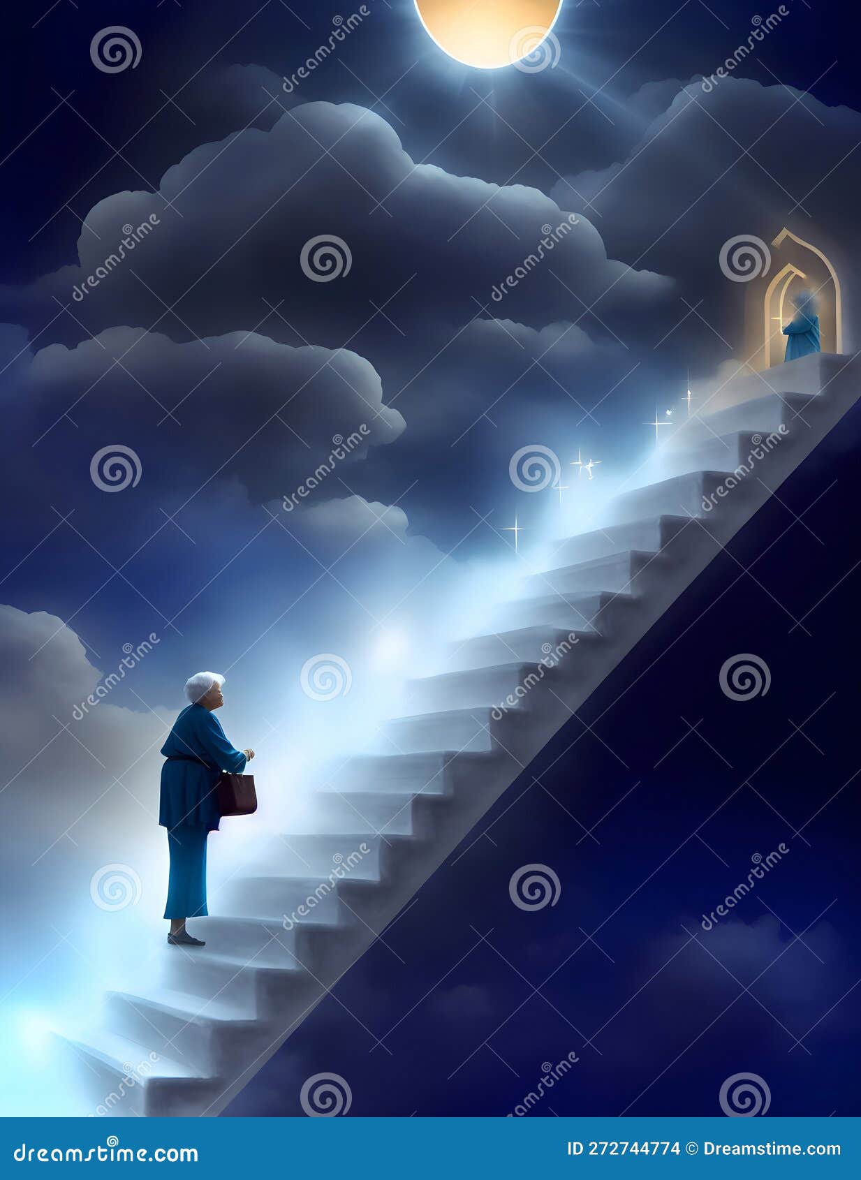 The Human Figures Ascend a Stairway of Clouds To Reach the Heaven ...