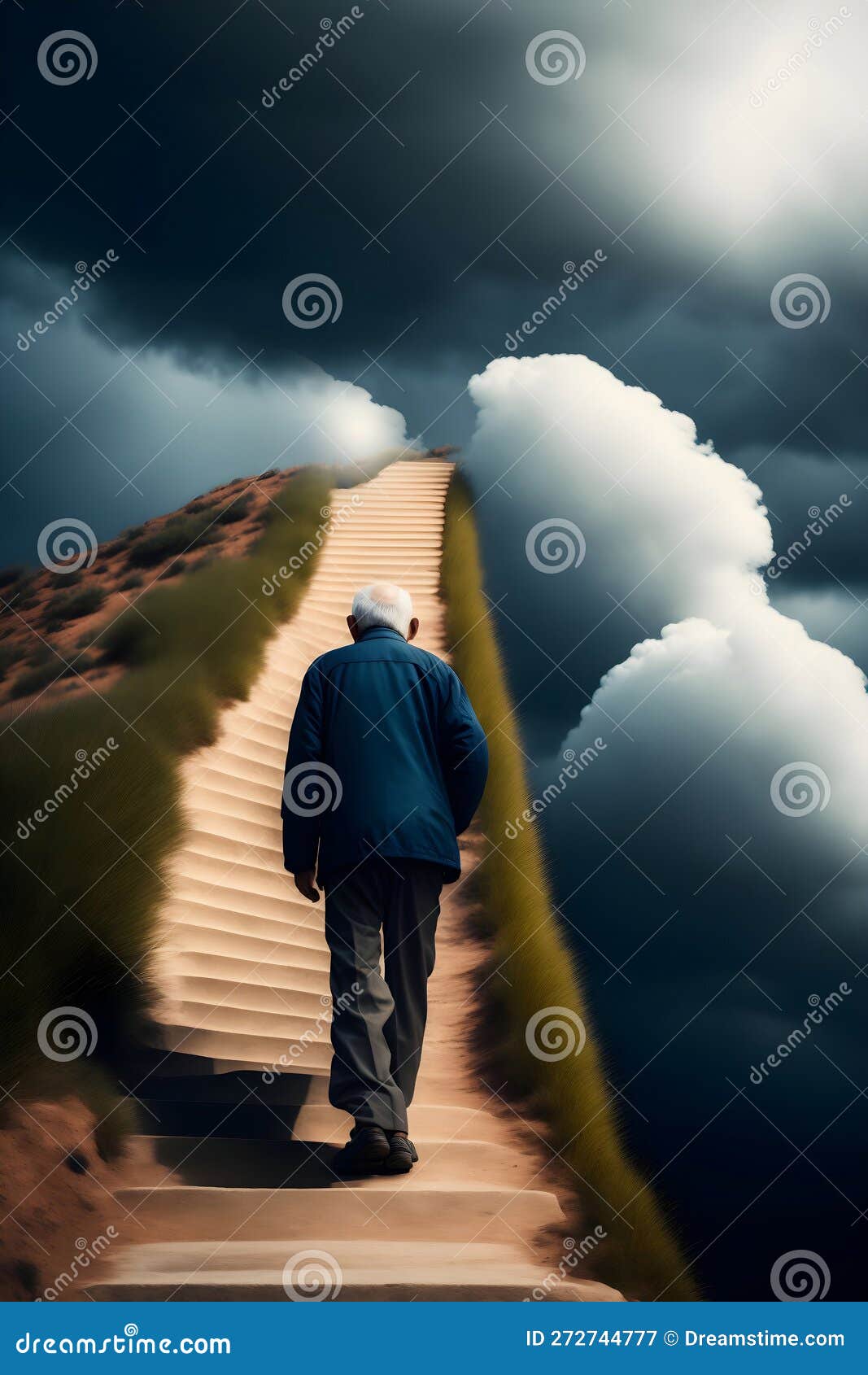 The Human Figures Ascend a Stairway of Clouds To Reach the Heaven ...