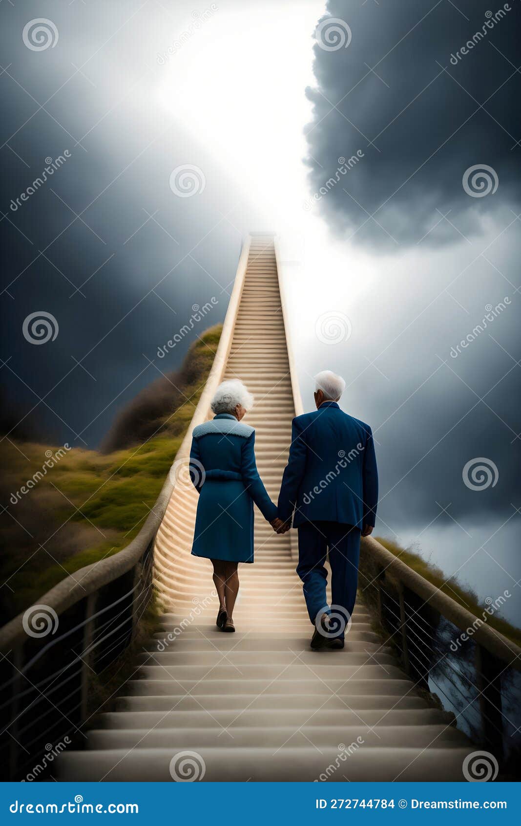 The Human Figures Ascend a Stairway of Clouds To Reach the Heaven ...
