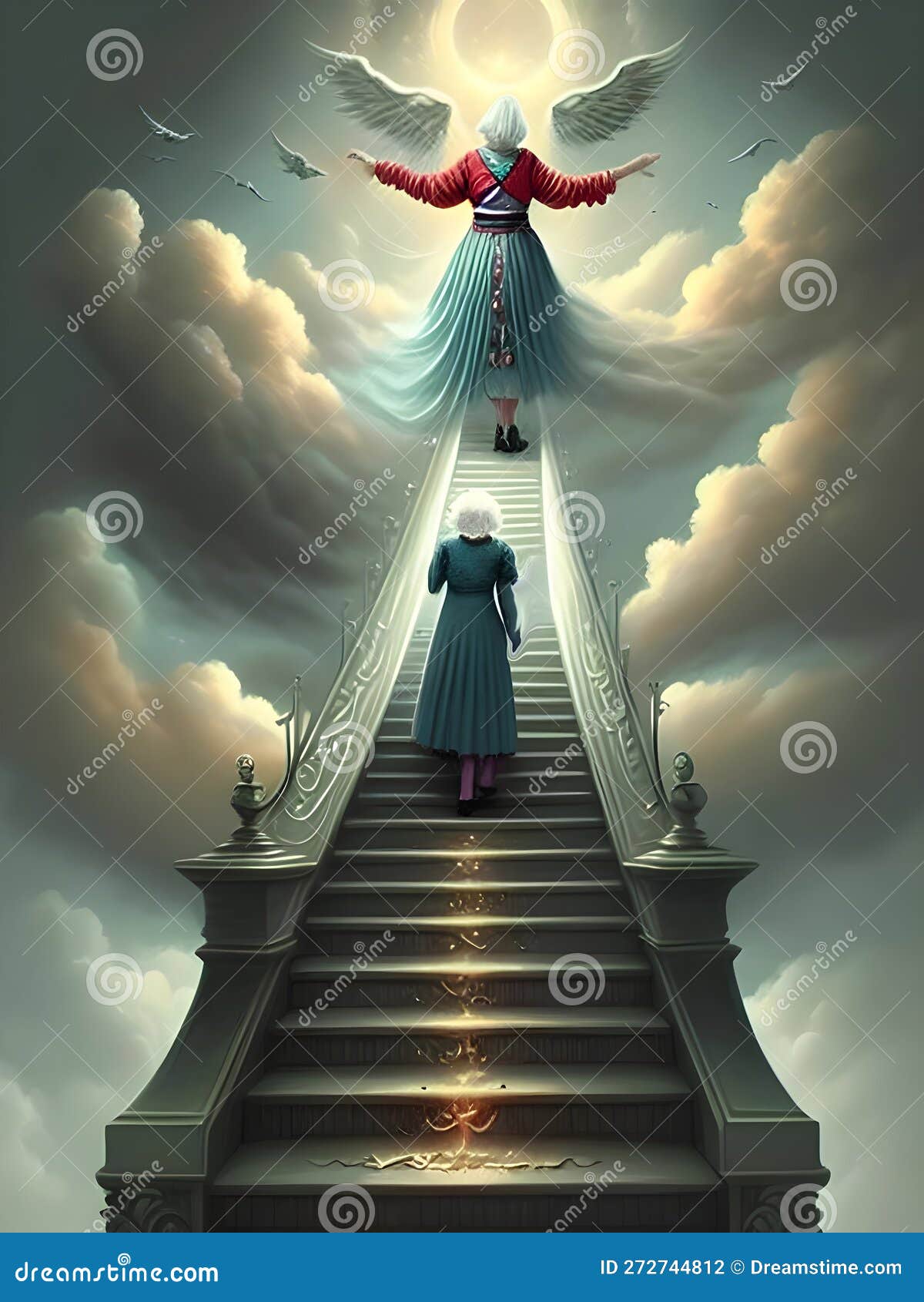 The Human Figures Ascend a Stairway of Clouds To Reach the Heaven ...