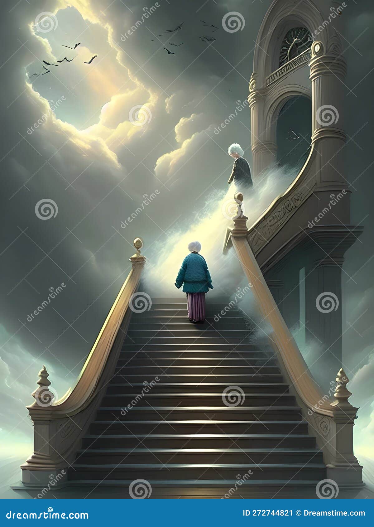 The Human Figures Ascend a Stairway of Clouds To Reach the Heaven ...