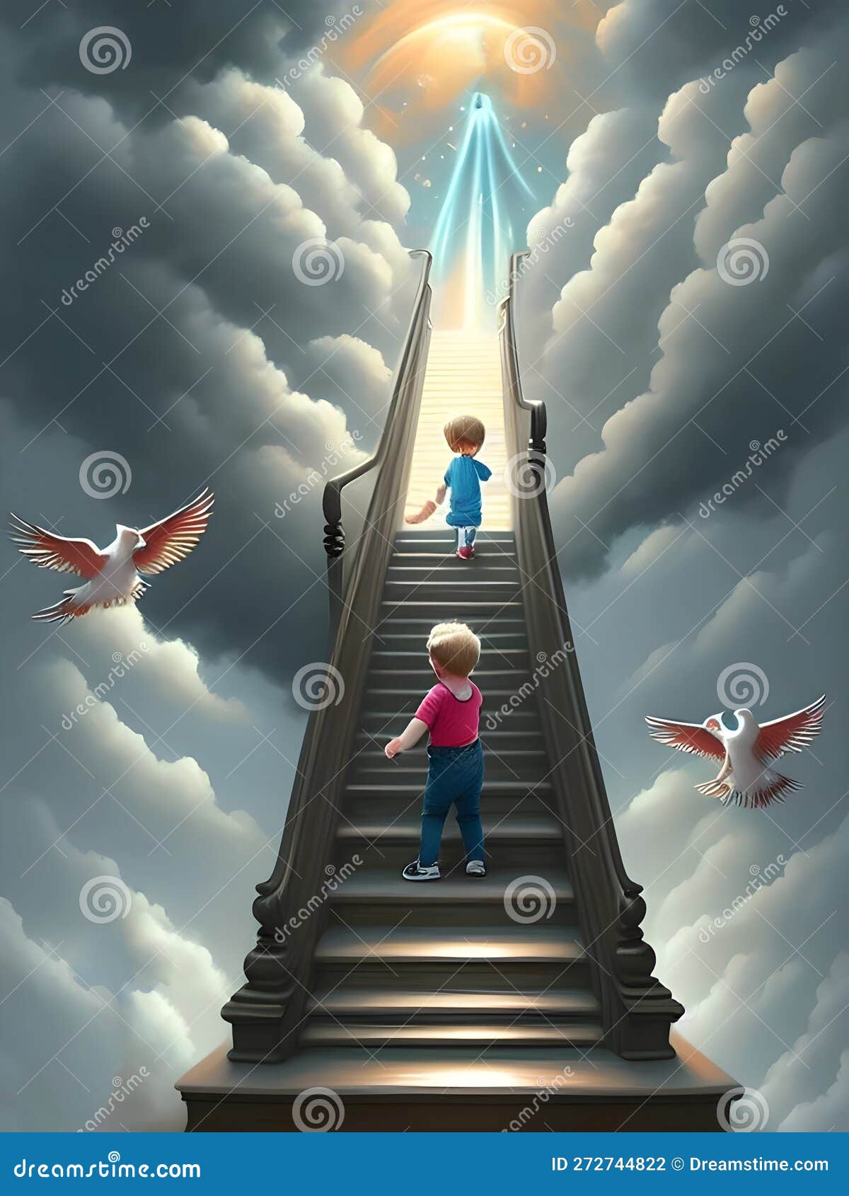 The Human Figures Ascend a Stairway of Clouds To Reach the Heaven ...