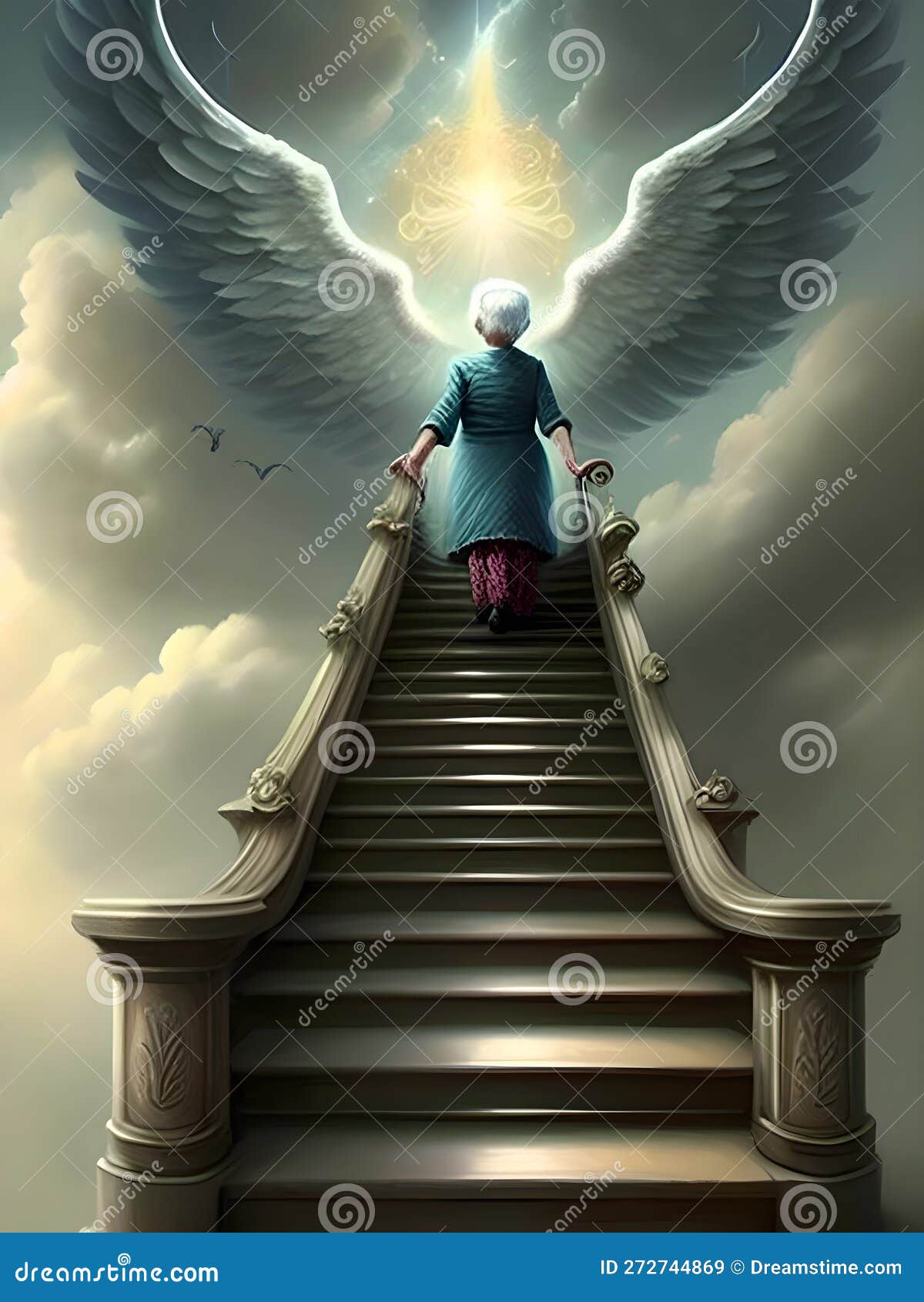 The Human Figures Ascend a Stairway of Clouds To Reach the Heaven ...