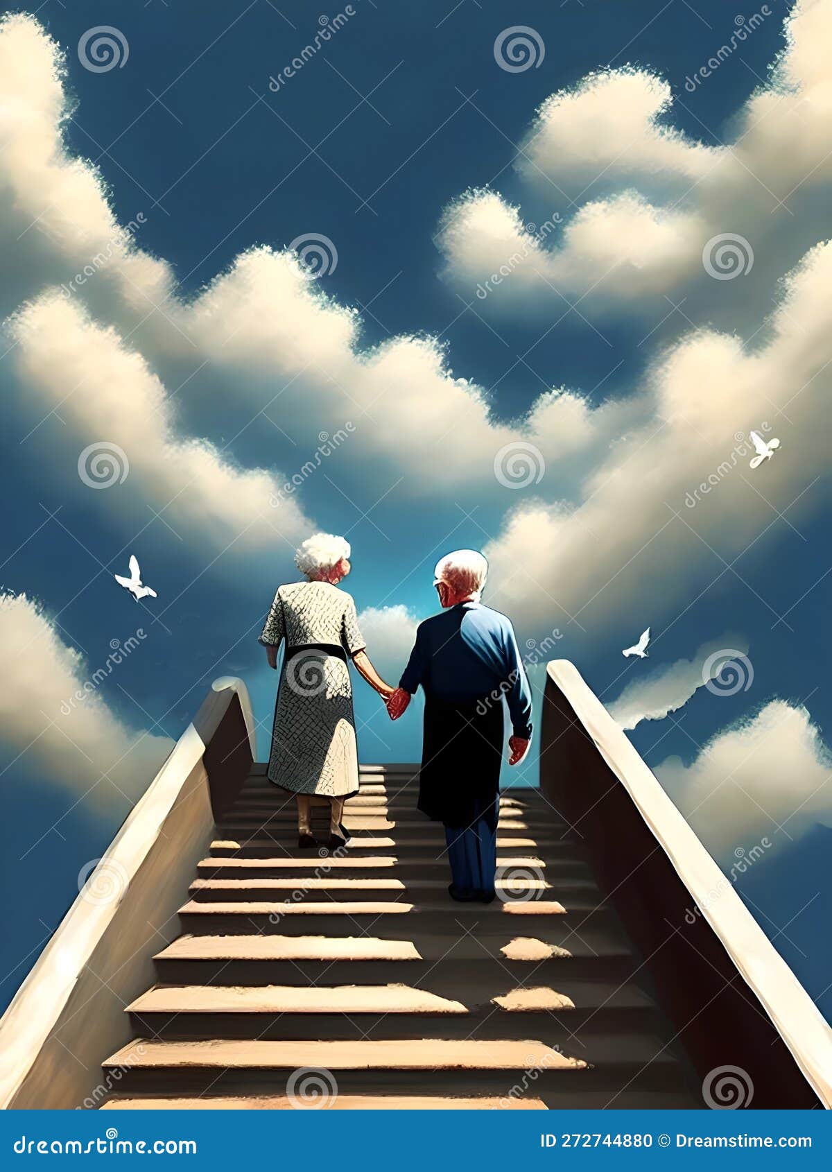 The Human Figures Ascend a Stairway of Clouds To Reach the Heaven ...
