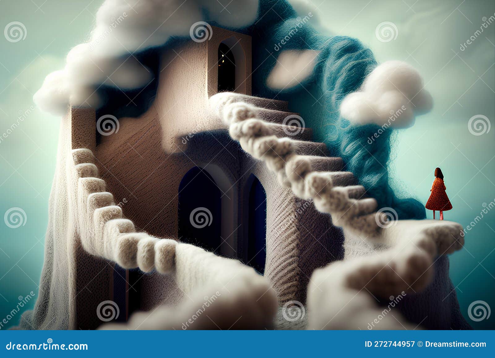 The Human Figures Ascend a Stairway of Clouds To Reach the Heaven ...