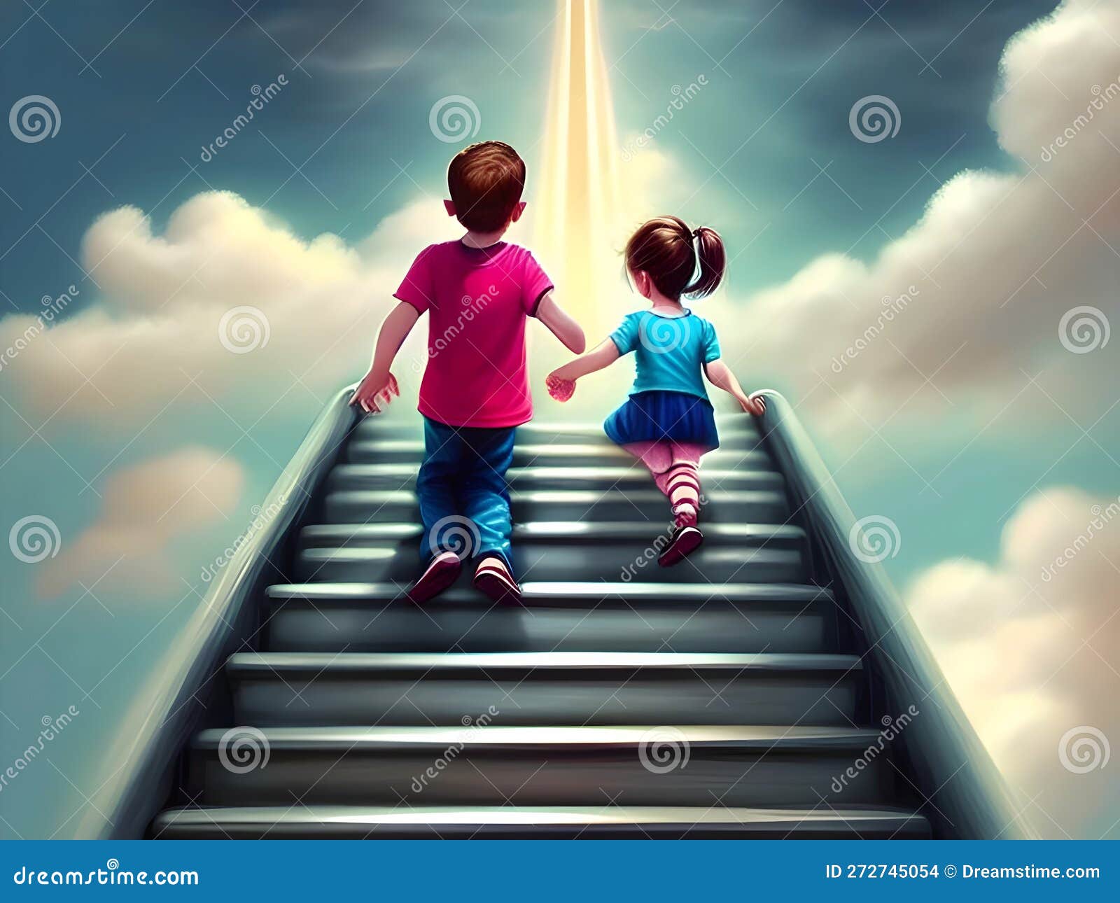 The Human Figures Ascend a Stairway of Clouds To Reach the Heaven ...