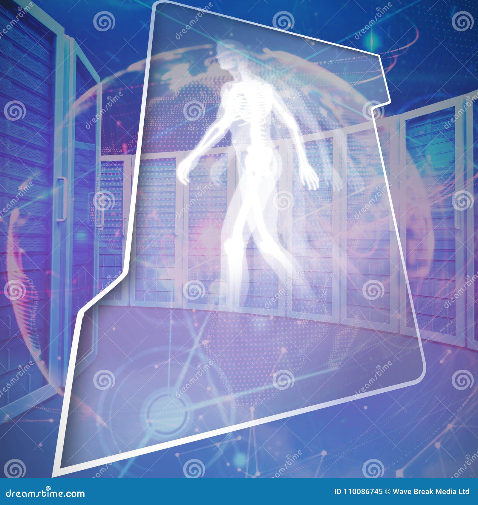 Human File Against Composite Image of Global Technology Background in ...