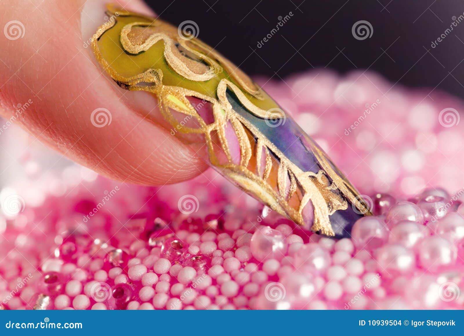 Human Finger with Acrylic Fingernail and Manicure Stock Photo - Image ...