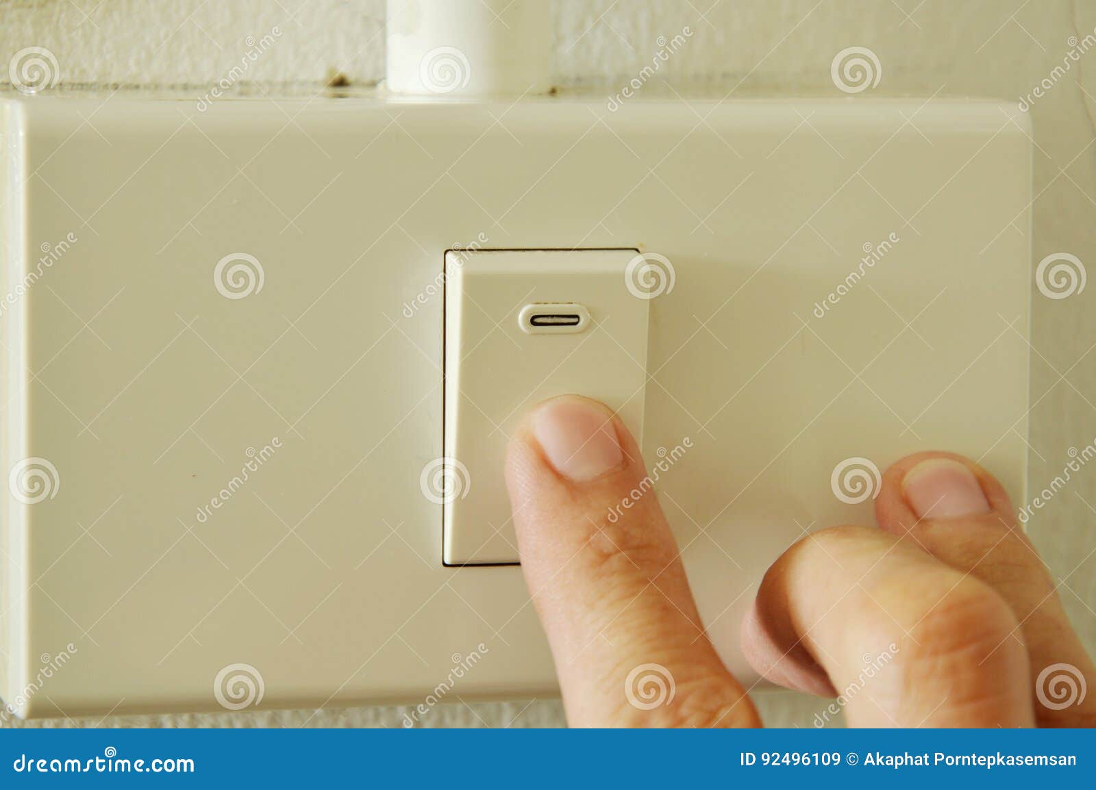 Human Finger Closed Toggle Switch in Plastic Box on Wall Stock Image ...