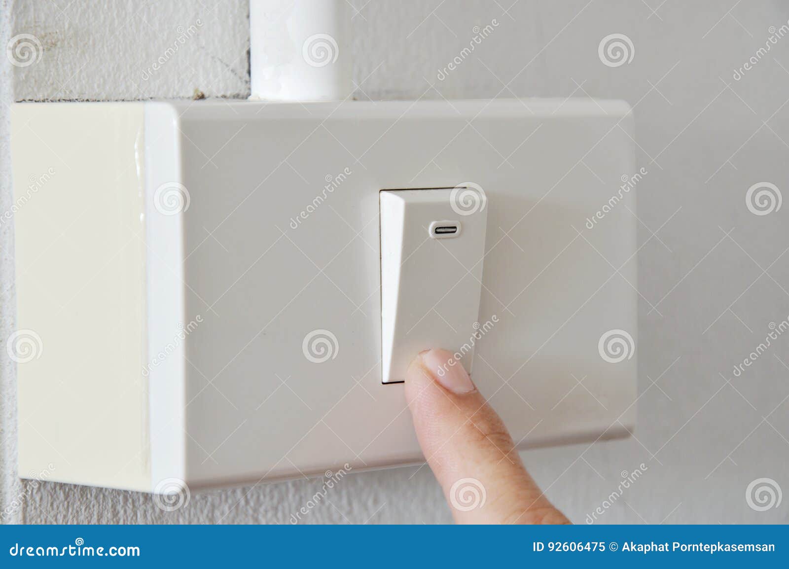 Human Finger Closed Toggle Switch in Plastic Box on Wall Stock Image ...