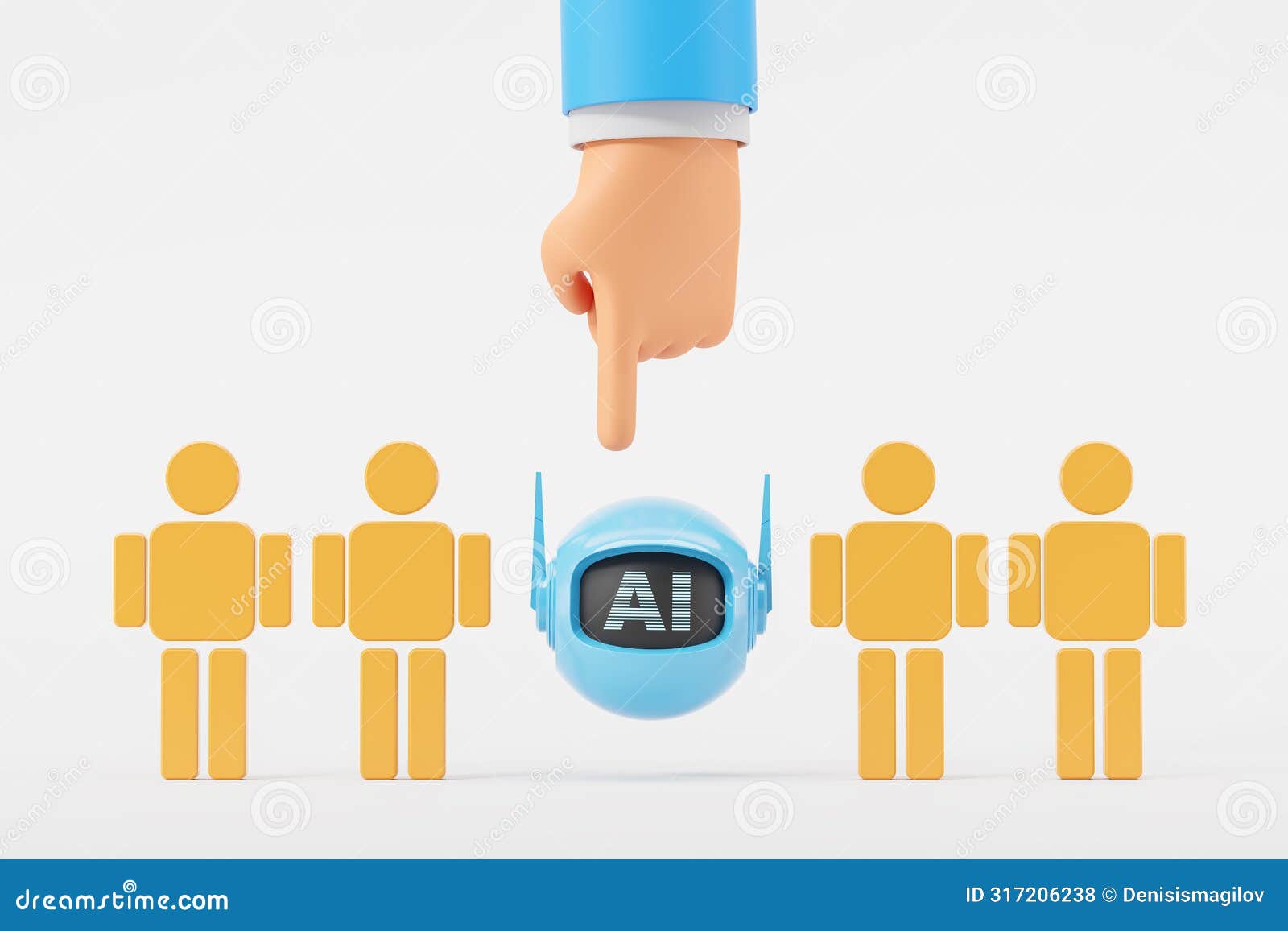 Human Finger Point at AI Standing between People, Machine Replace ...