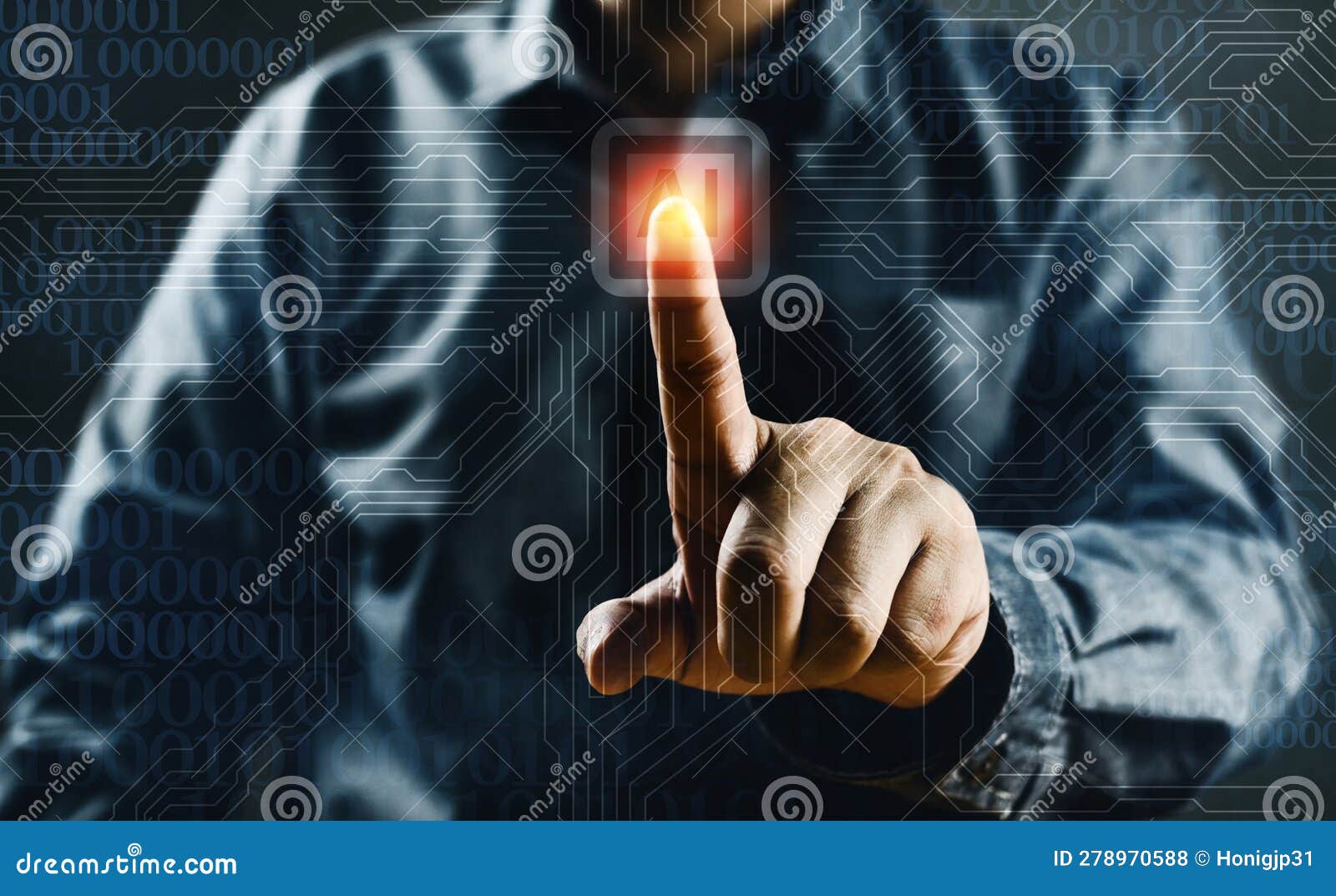Human Finger Pointing at Virtual Digital Circuit. Stock Photo - Image ...
