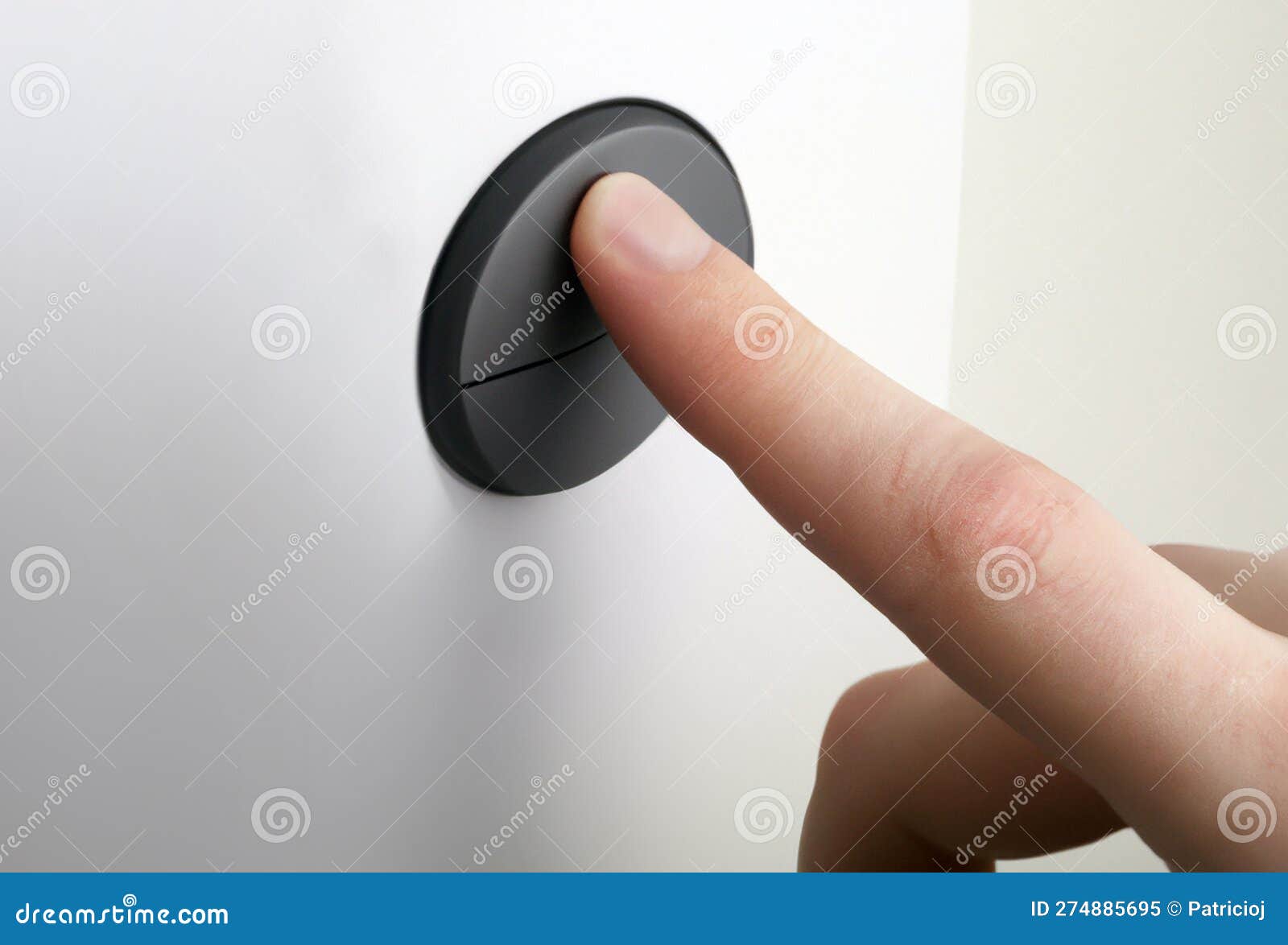 Human Finger Pressing a Button on a Wall Stock Image - Image of human ...