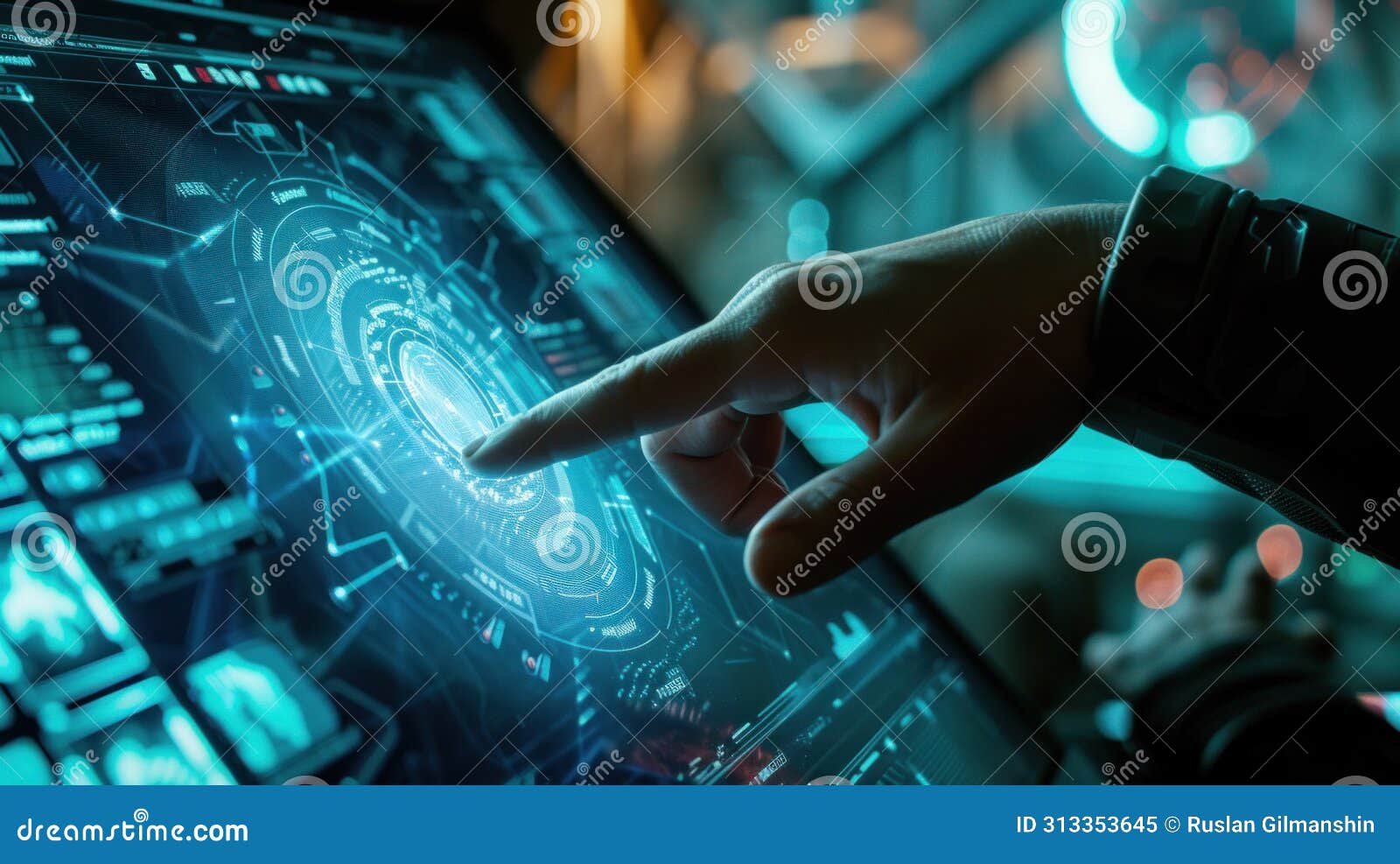 Human Finger Pushes Touch Screen Button and Activates Futuristic ...