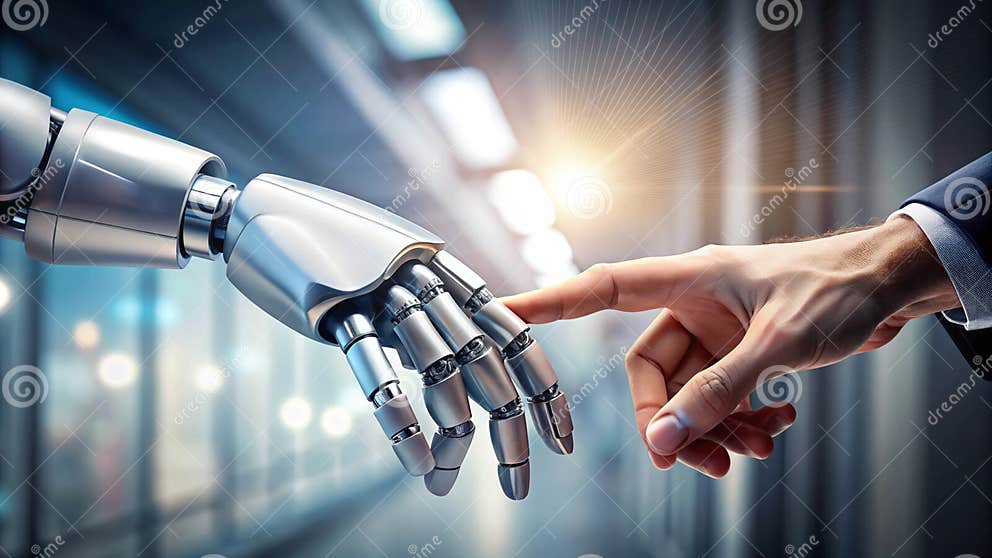 Human Finger Delicately Touches the Finger of a Robot S Metallic Finger ...