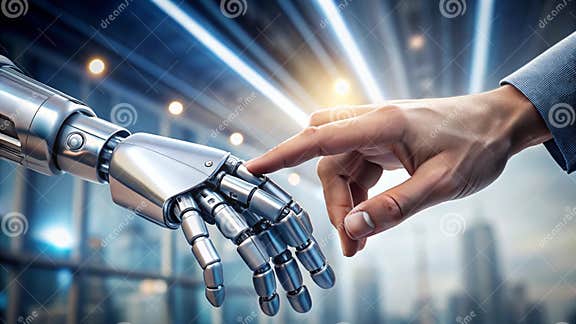 Human Finger Delicately Touches the Finger of a Robot S Metallic Finger ...