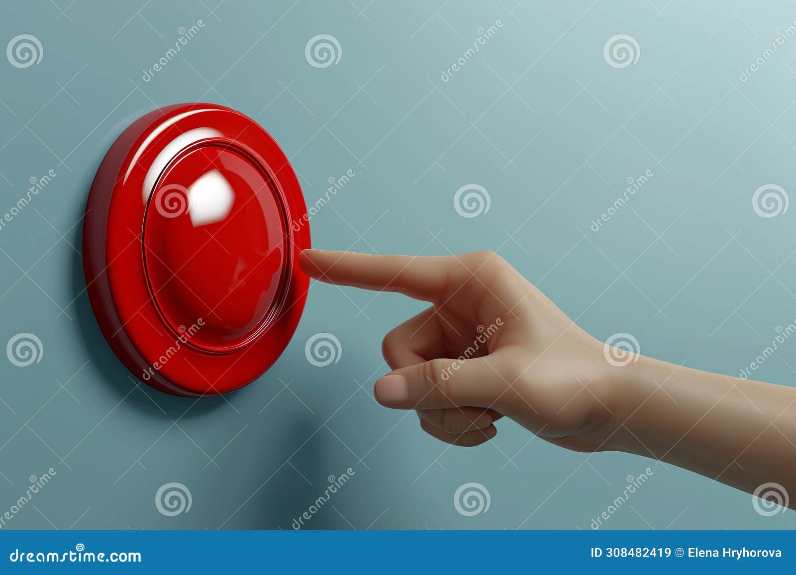 Human Finger about To Press a Red Button, Set Against a Cool Blue ...