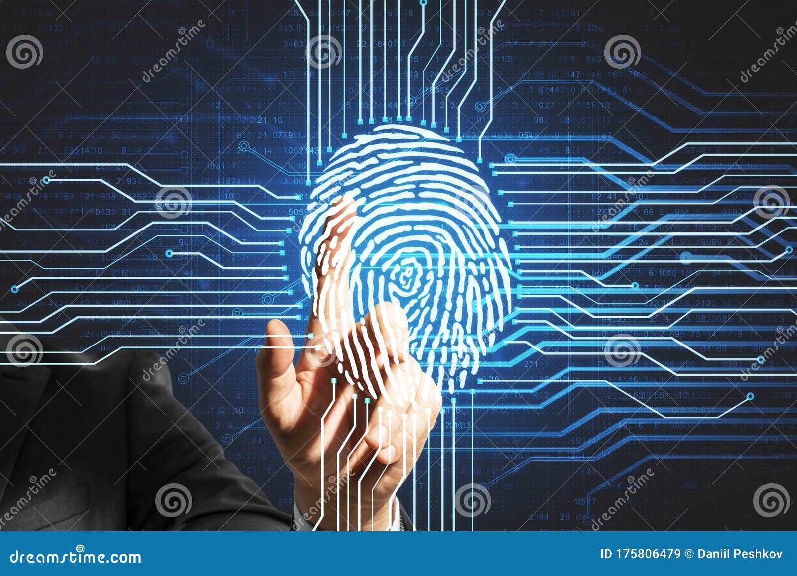 Human Finger Touching Digital Screen with Fingerprint Stock Image ...