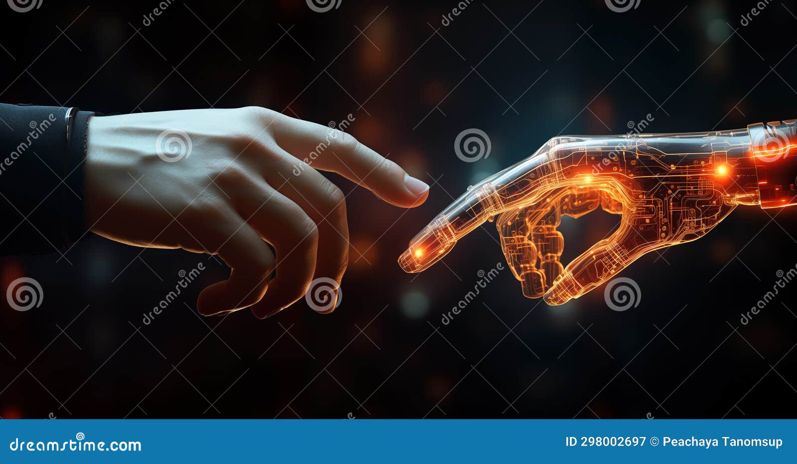 Human Finger Touching Robot Finger. Generative Ai Stock Illustration ...