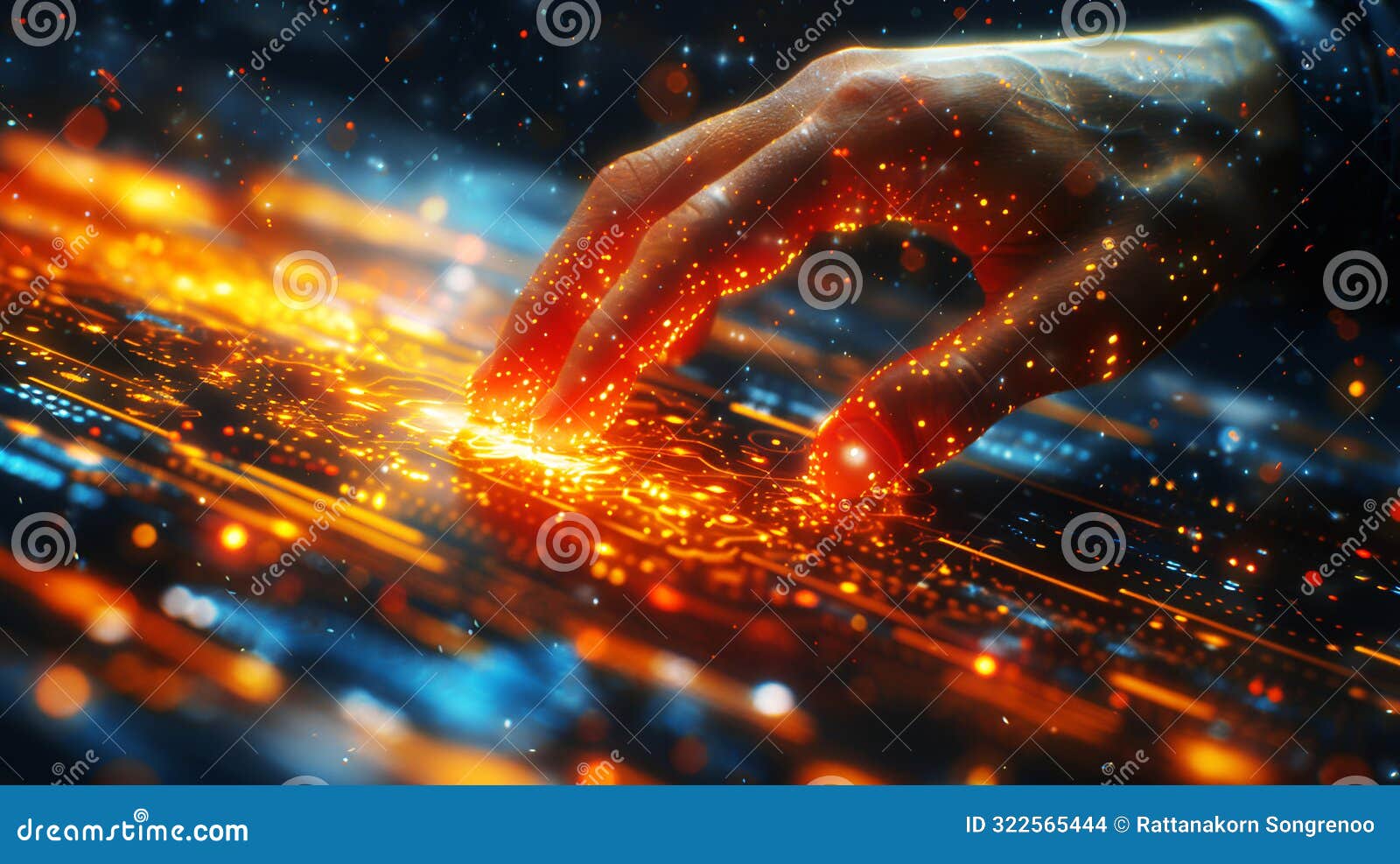 Human Fingers on Electrical Data Light and Electronic Signage Digital ...