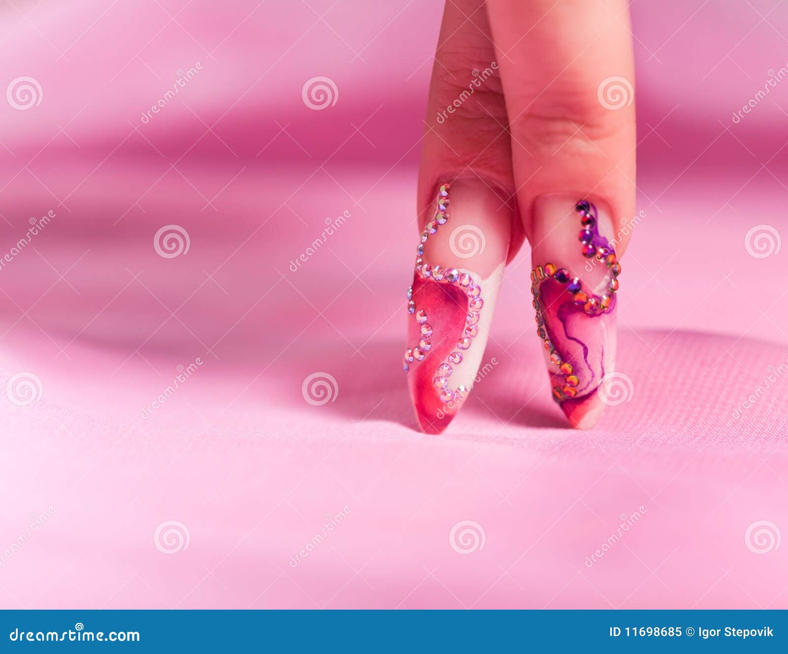 Human Fingers with Long Fingernail Over Pink Stock Image - Image of ...