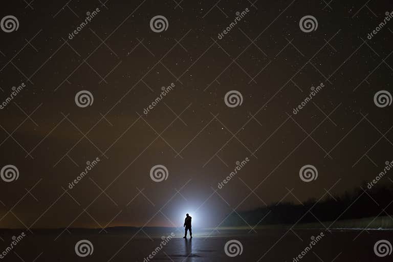 Human with flashlight stock photo. Image of winter, shadow - 84985200