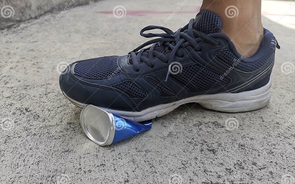 Human Foot Stomp Cans Flat. Stock Image - Image of garbage, crush ...