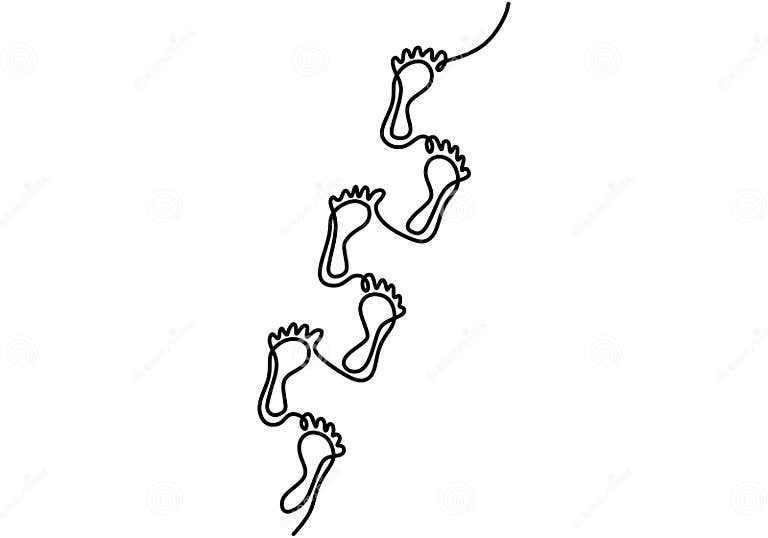 Human Footprints Steps Continuous Line Drawing. Physical Activity of ...
