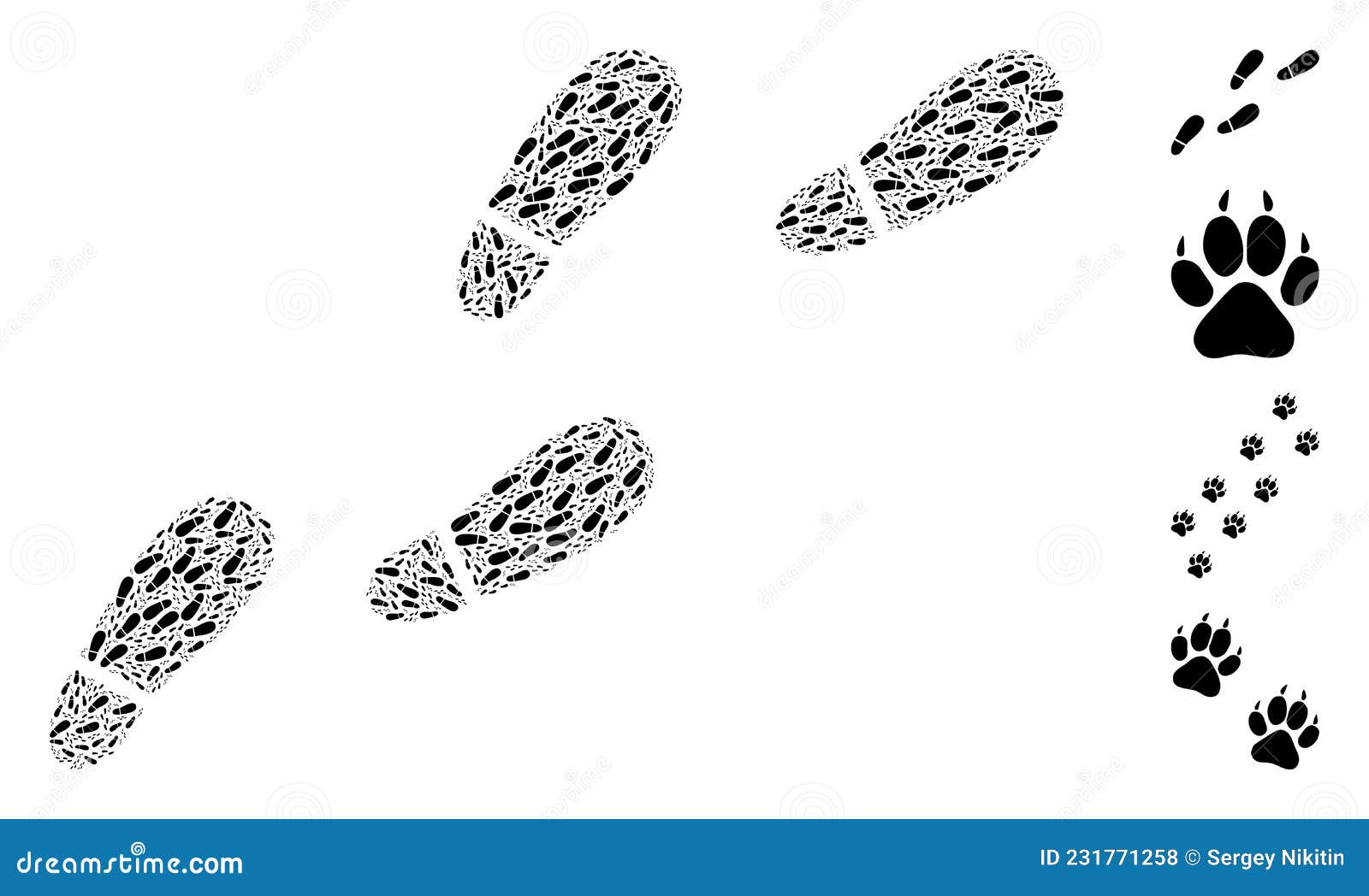 Footprints Trail. Human Footstep Silhouette Walking Hiking Trekking ...