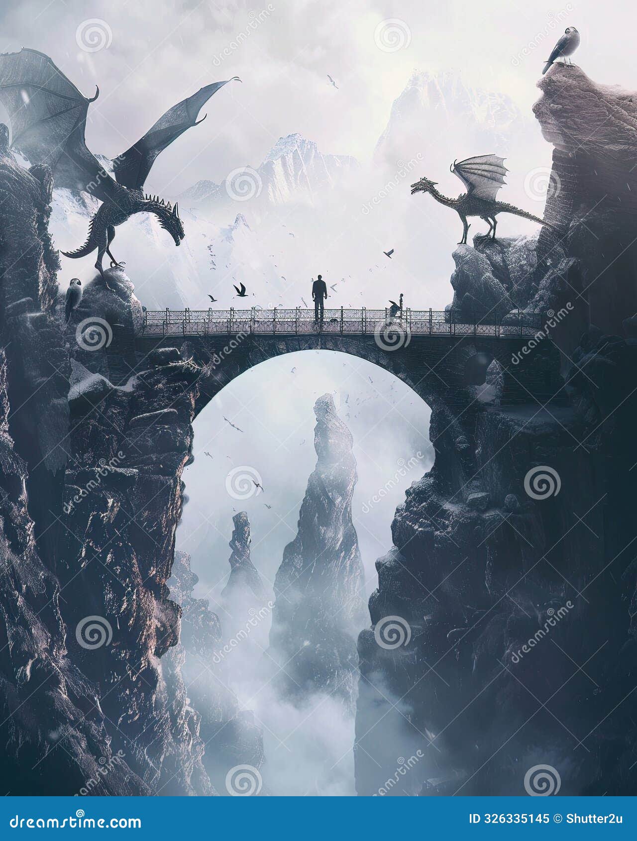 A Human Forming a Bridge Over a Chasm for Mythical Creatures ...