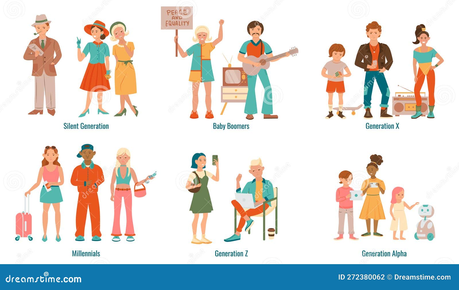 Human Generations Flat Set stock vector. Illustration of population ...